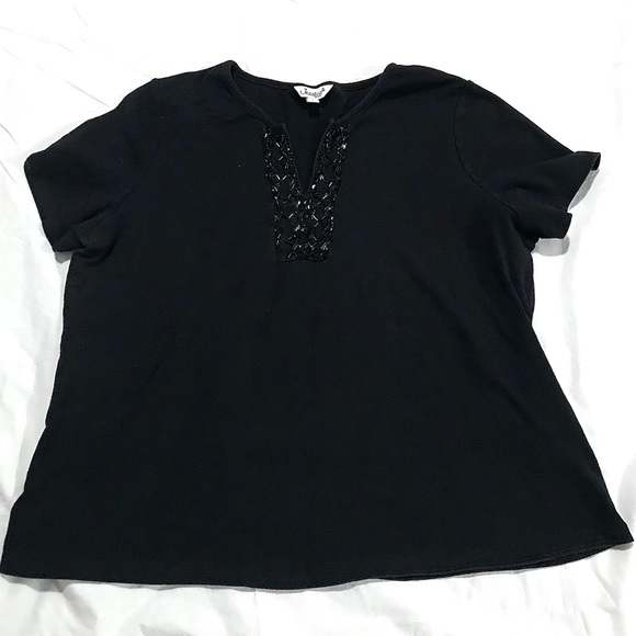 Jessica | Tops | Jessica Plus Black Cottonspandex Top Sequin Bead ...